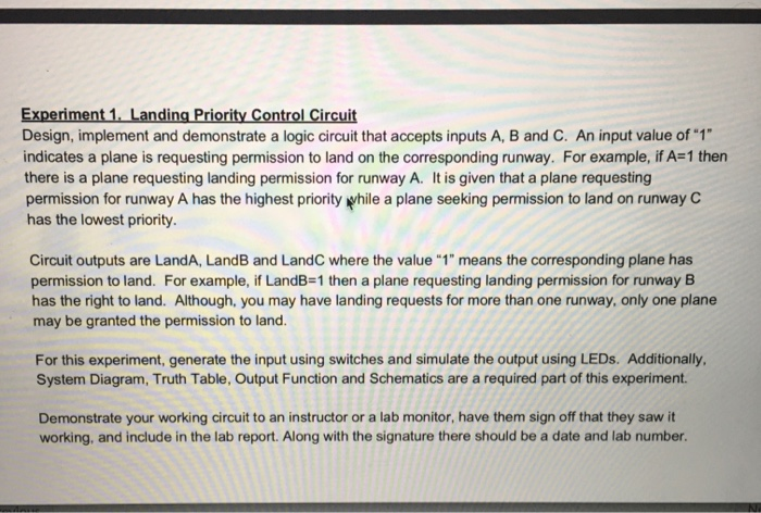 Experiment 1. Landing Priority Control Circuit | Chegg.com