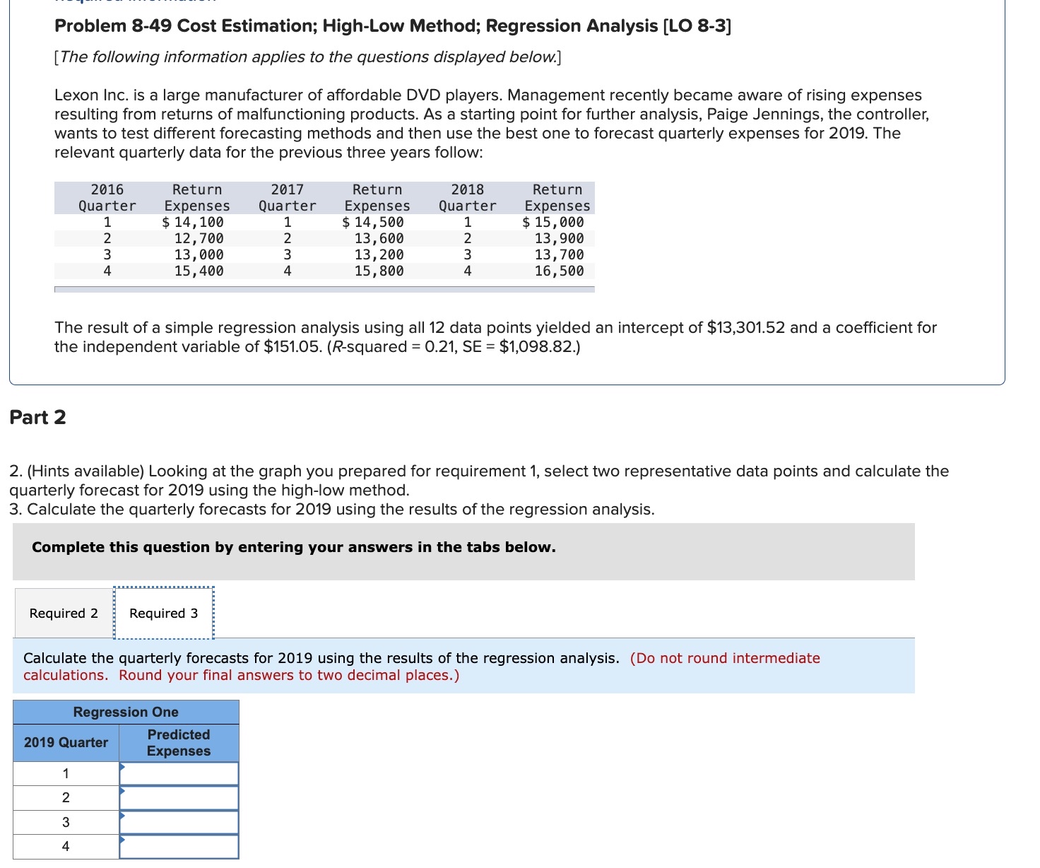 Problem 8-49 ﻿Cost Estimation; High-Low Method; | Chegg.com