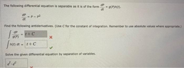 Solved Solve the given differential equation by separation | Chegg.com