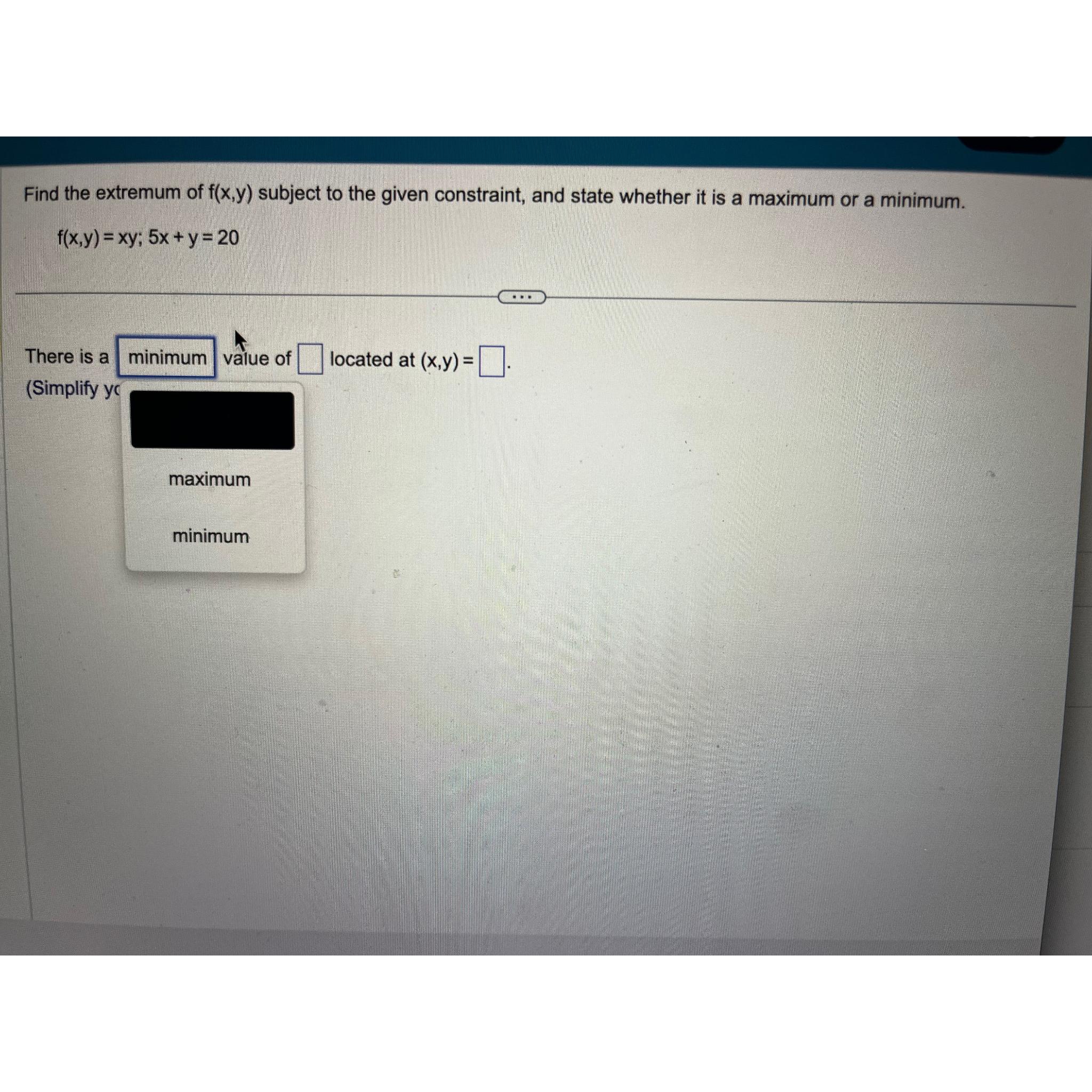 Solved Find the extremum of f(x,y) ﻿subject to the given | Chegg.com
