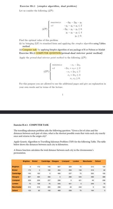 Exercise H4.1 (simplez algorithm, dual problem) Let | Chegg.com