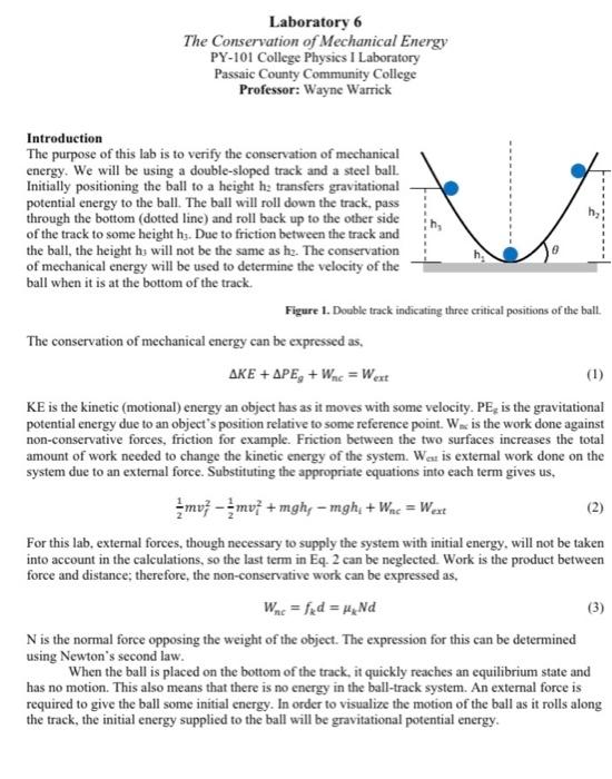Solved Laboratory 6 The Conservation of Mechanical Energy | Chegg.com