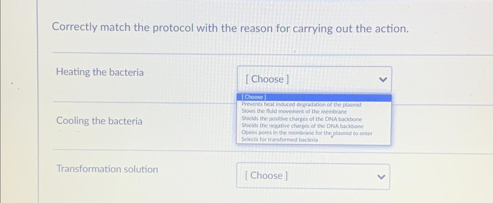 Solved Correctly match the protocol with the reason for | Chegg.com