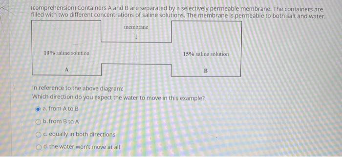 Solved (comprehension) Containers A and B are separated by a | Chegg.com