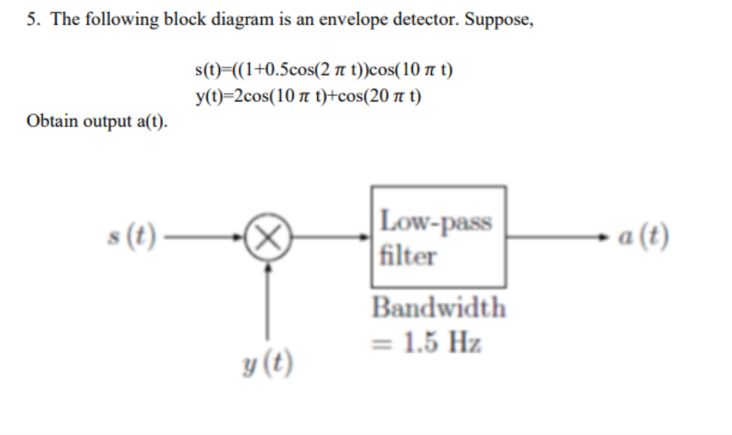 Solved The following block diagram is an envelope detector. | Chegg.com