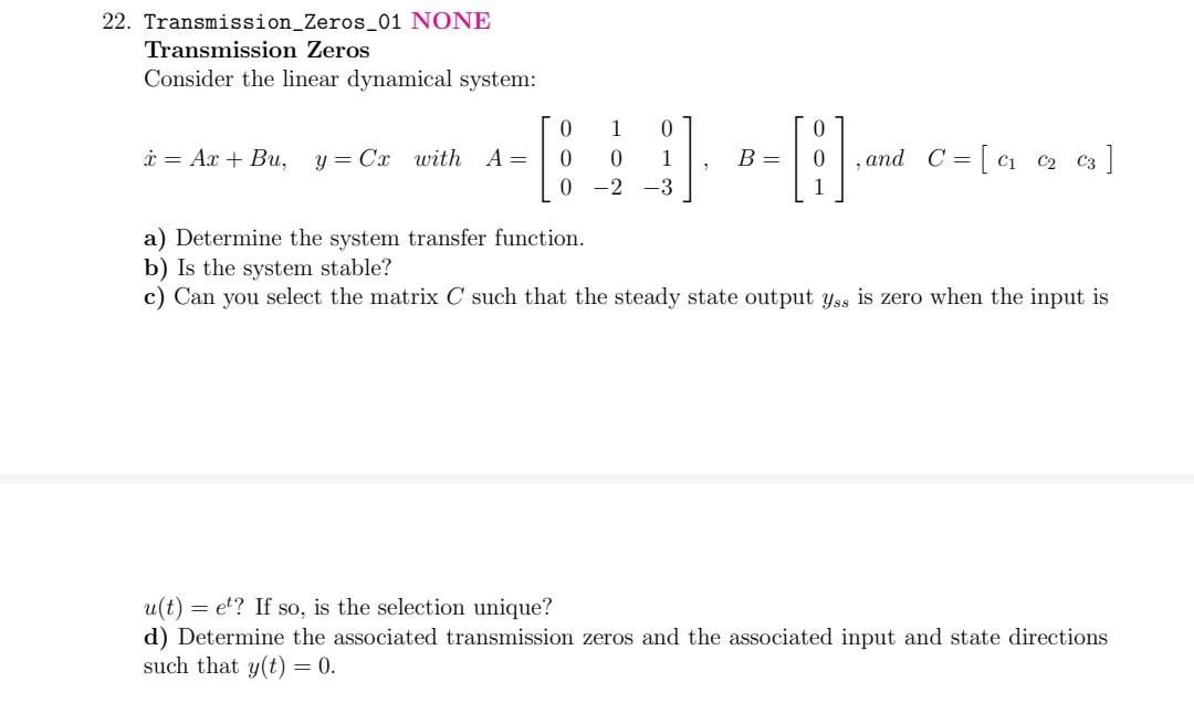 Solved 22. Transmission_Zeros_01 NONE Transmission Zeros | Chegg.com