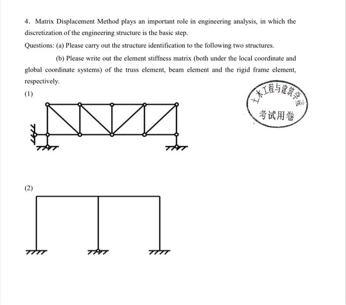 4. Matrix Displacement Method plays an important role | Chegg.com