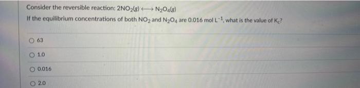 Solved Consider the reversible reaction: 2NO2( s) N2O4(g) If | Chegg.com