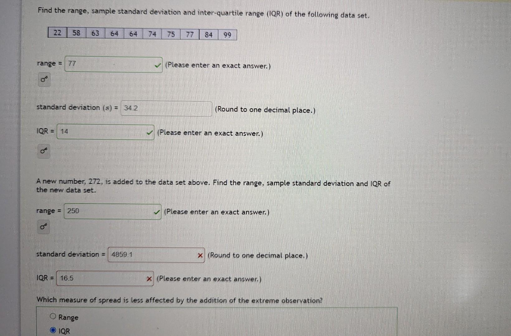 Solved Find the range, sample standard deviation and | Chegg.com
