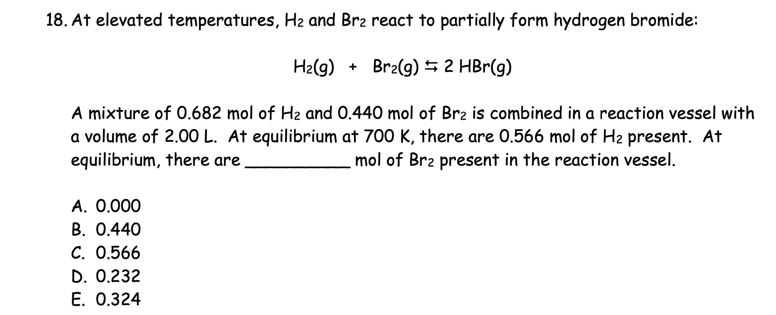 Solved At elevated temperatures, H2 ﻿and Br2 ﻿react to | Chegg.com