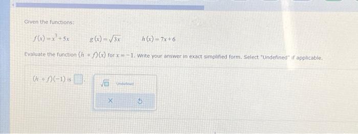 Solved Given the functions: 3 f(x)=x² + 5x g(x) = √3x h(x) = | Chegg.com