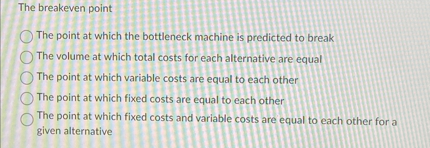 Solved The breakeven pointThe point at which the bottleneck | Chegg.com