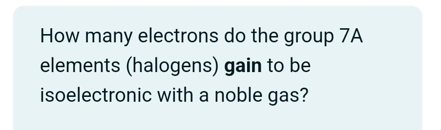 Solved How many electrons do the group 7A elements | Chegg.com