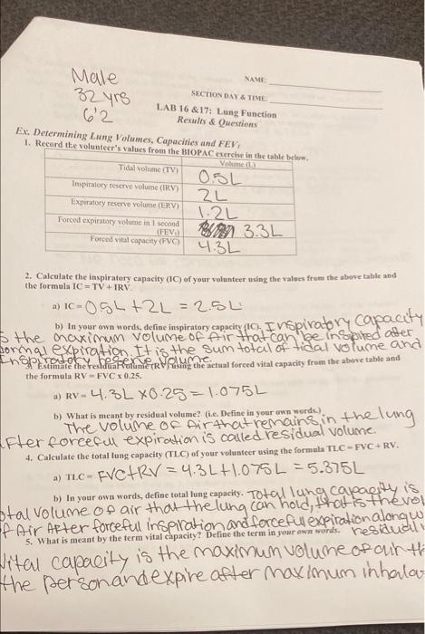 Solved 6. Calculate the predicted vital capacity of the | Chegg.com