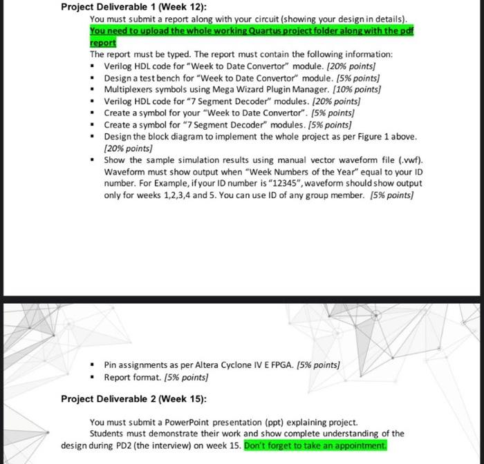 Solved Project Deliverable 1 (Week 12): You must submit a | Chegg.com