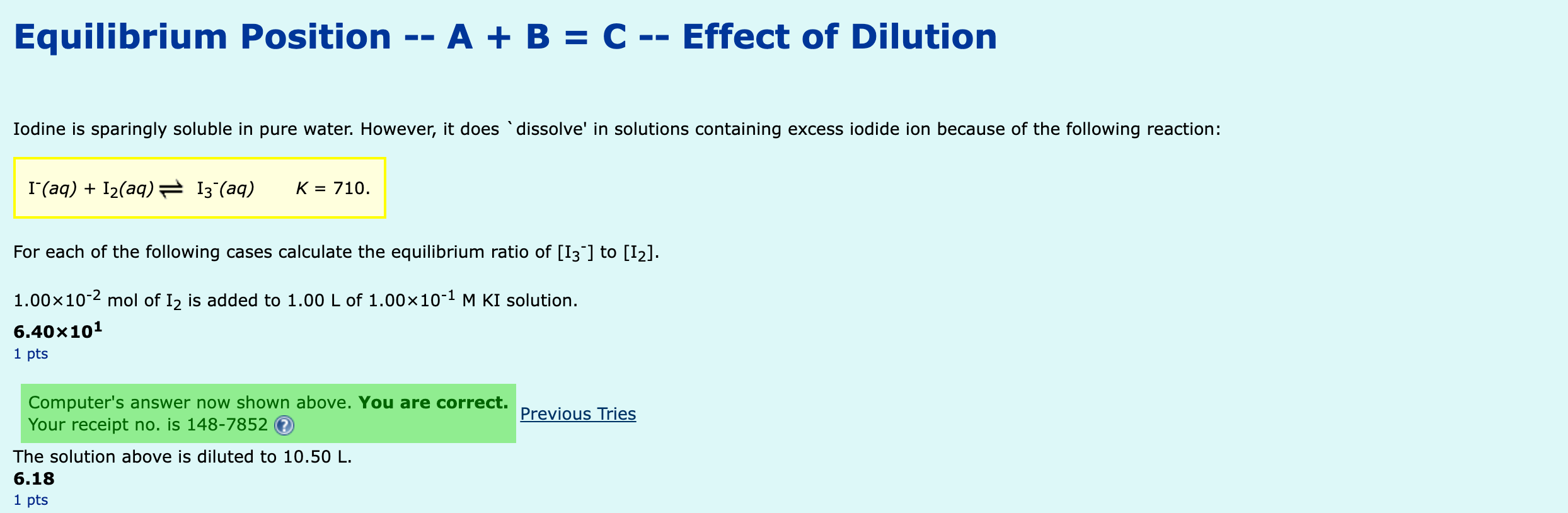 Solved Equilibrium Position -- A+B=C-- ﻿Effect of Dilution- | Chegg.com