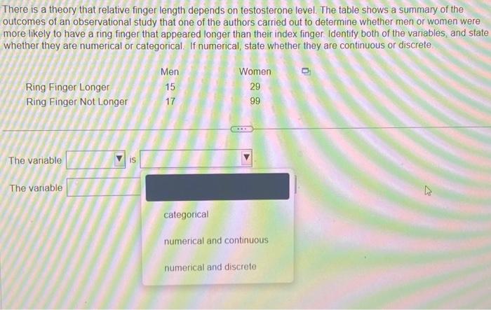 Solved There is a theory that relative finger length depends | Chegg.com