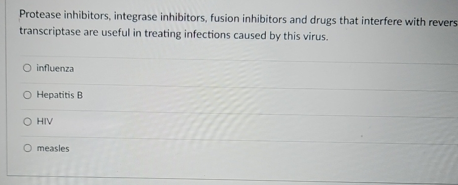 Solved Protease inhibitors, integrase inhibitors, fusion | Chegg.com