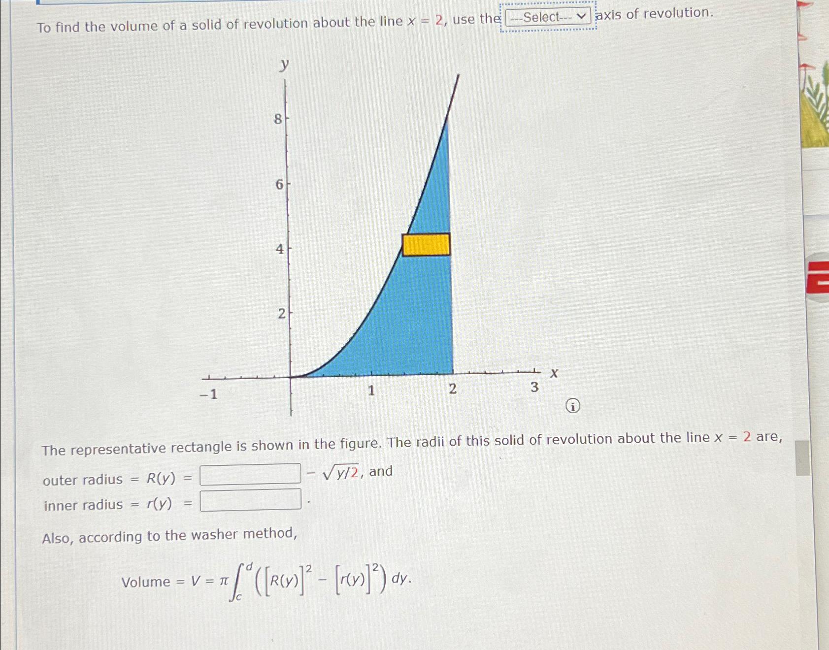 Solved To find the volume of a solid of revolution about the | Chegg.com