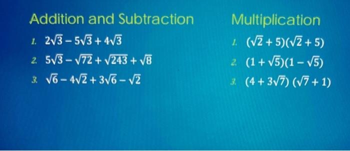 Solved Addition and Subtraction Multiplication 1. 23−53+43 | Chegg.com