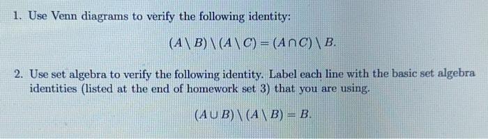 Solved 1. Use Venn diagrams to verify the following | Chegg.com