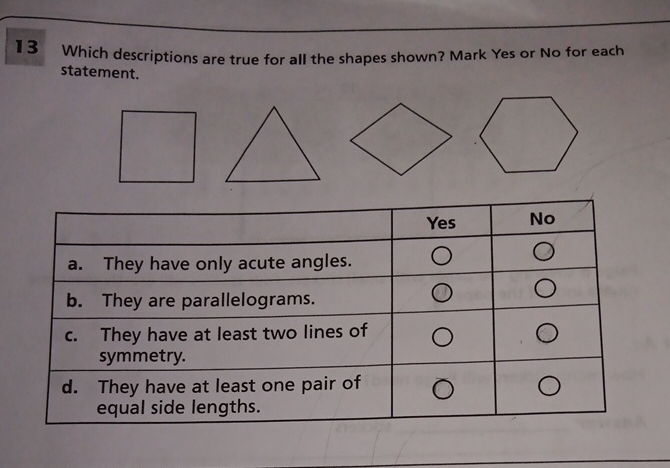 Solved 13 ﻿Which descriptions are true for all the shapes | Chegg.com
