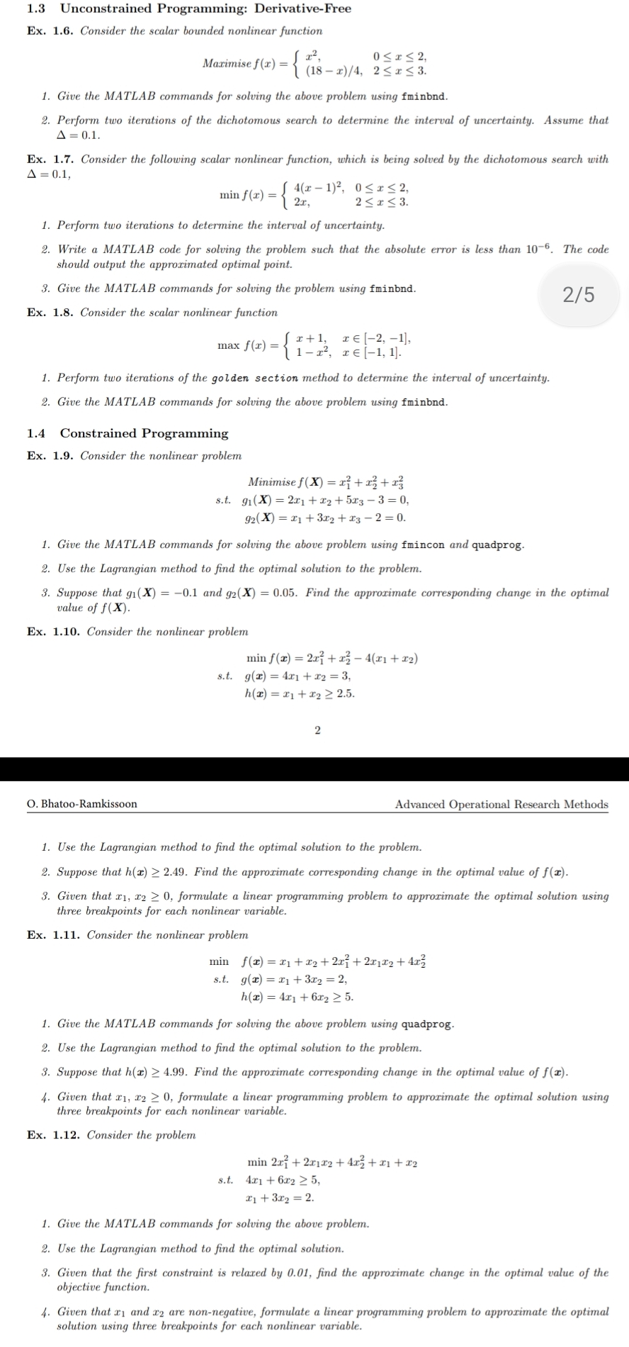 Solved 1.3 ﻿Unconstrained Programming: | Chegg.com