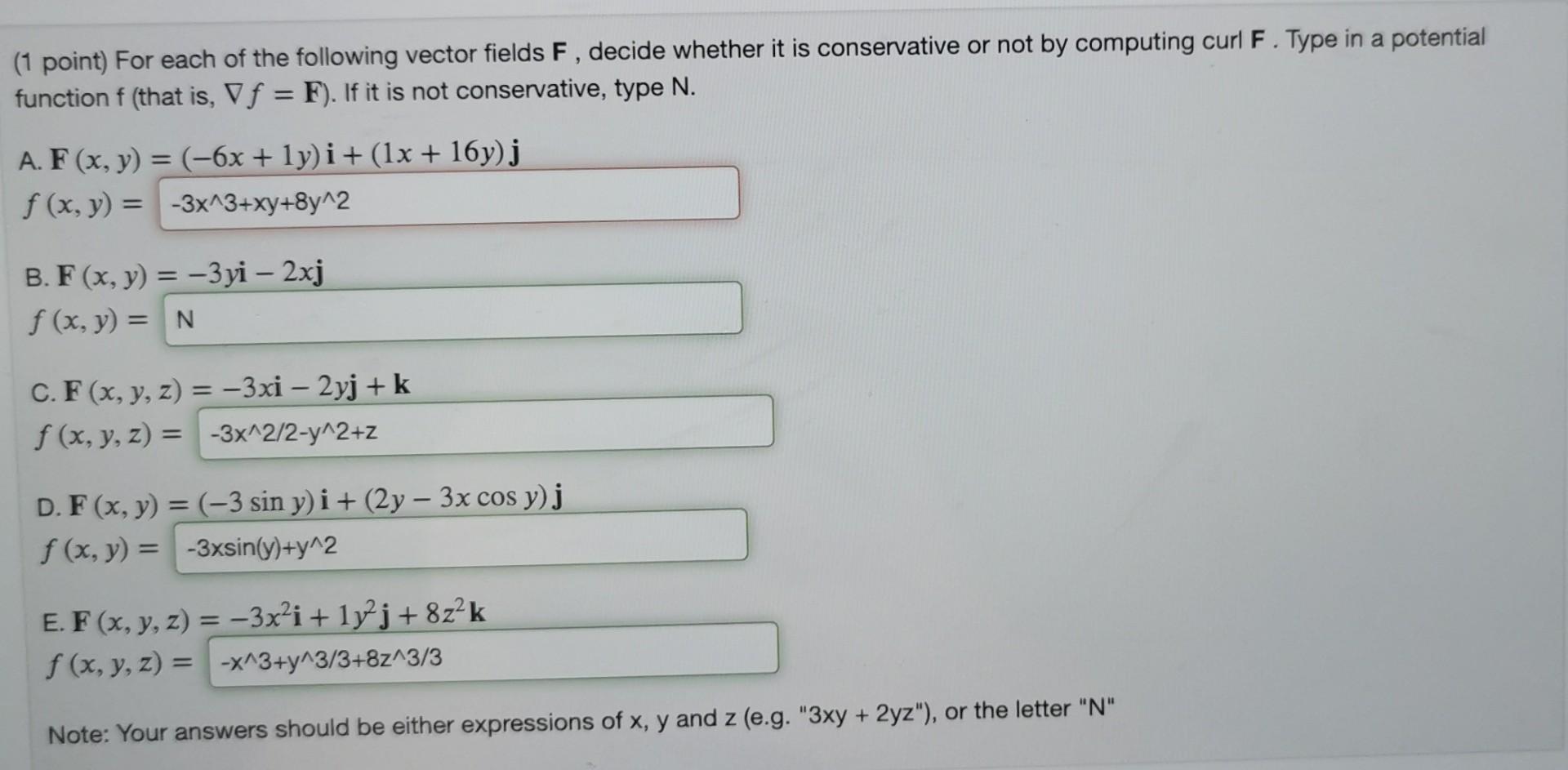 Solved (1 point) For each of the following vector fields F, | Chegg.com