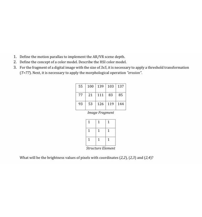 Solved Define the motion parallax to implement the AR/VR | Chegg.com