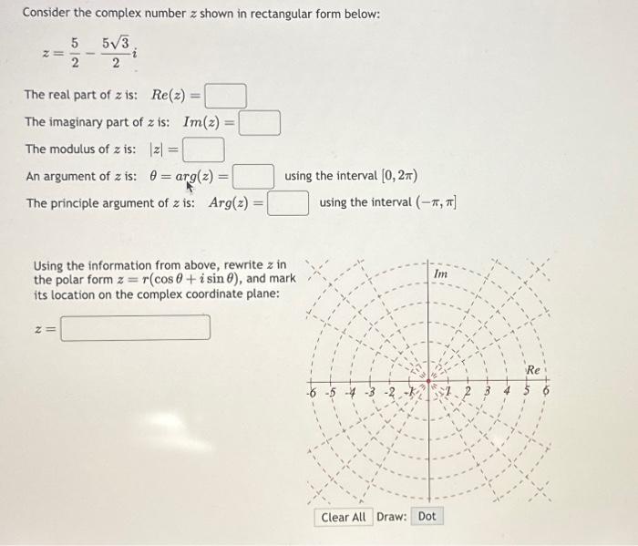 Solved Consider the complex number z shown in rectangular | Chegg.com