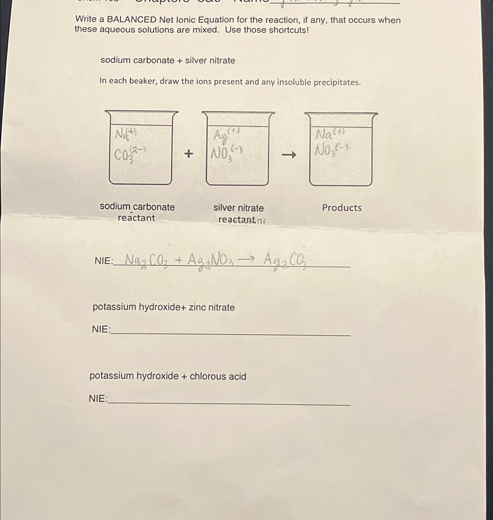 Solved Write a BALANCED Net lonic Equation for the reaction, | Chegg.com