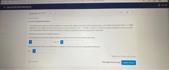 Solved Filineter. A random sample of 15 ring hws mean | Chegg.com