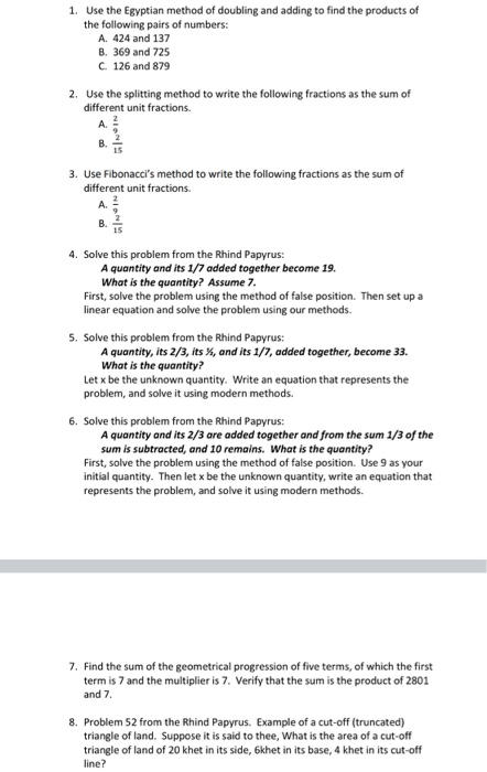 Solved 1. Use the Egyptian method of doubling and adding to | Chegg.com