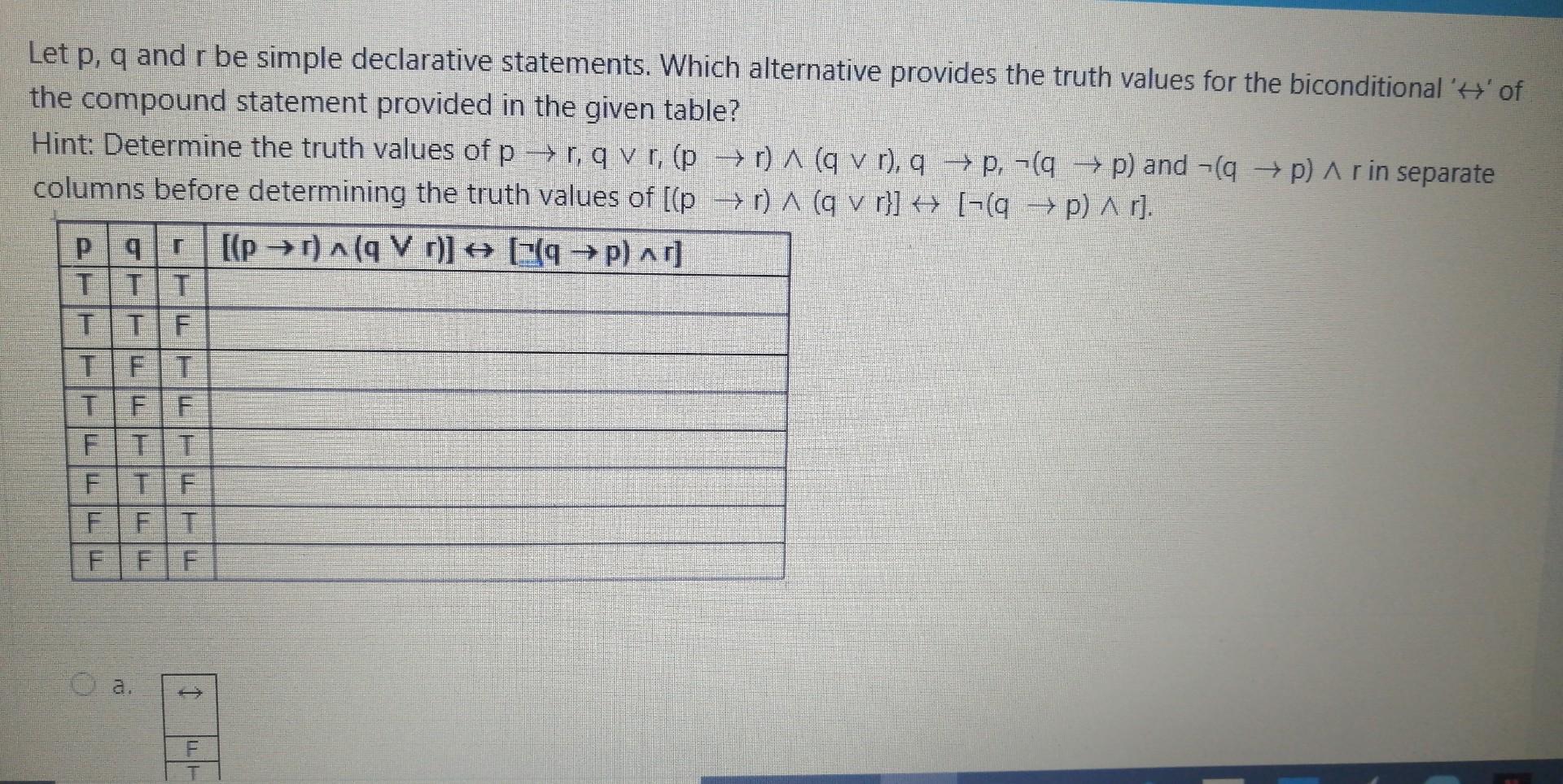 Solved Let p,q and r be simple declarative statements. Which | Chegg.com