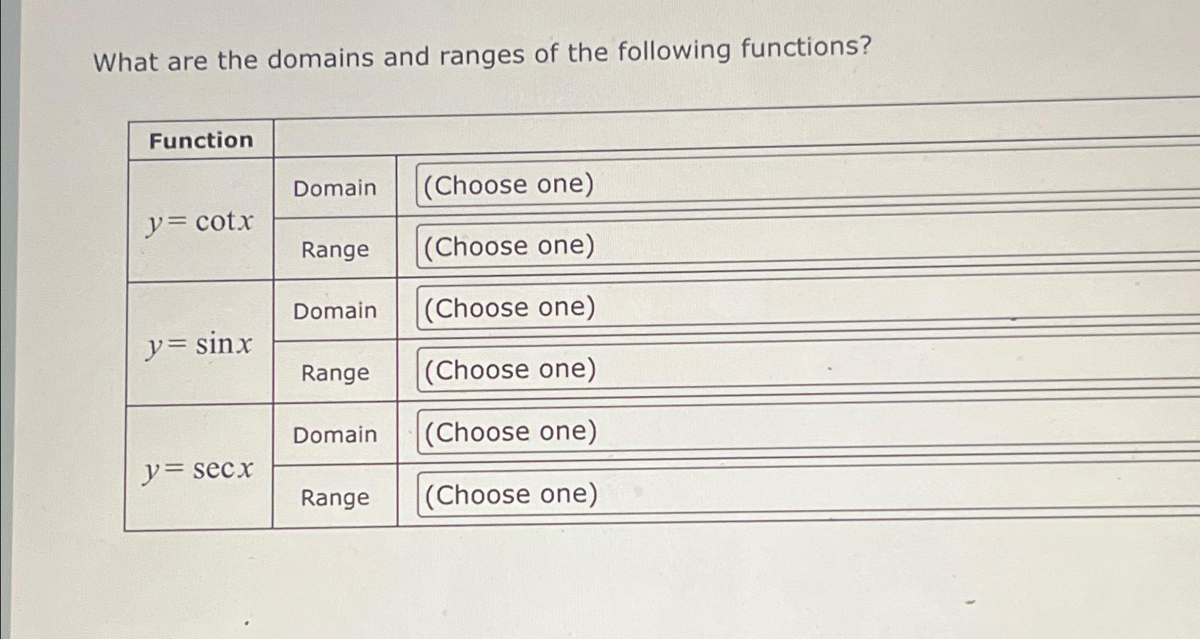 Solved What are the domains and ranges of the following | Chegg.com