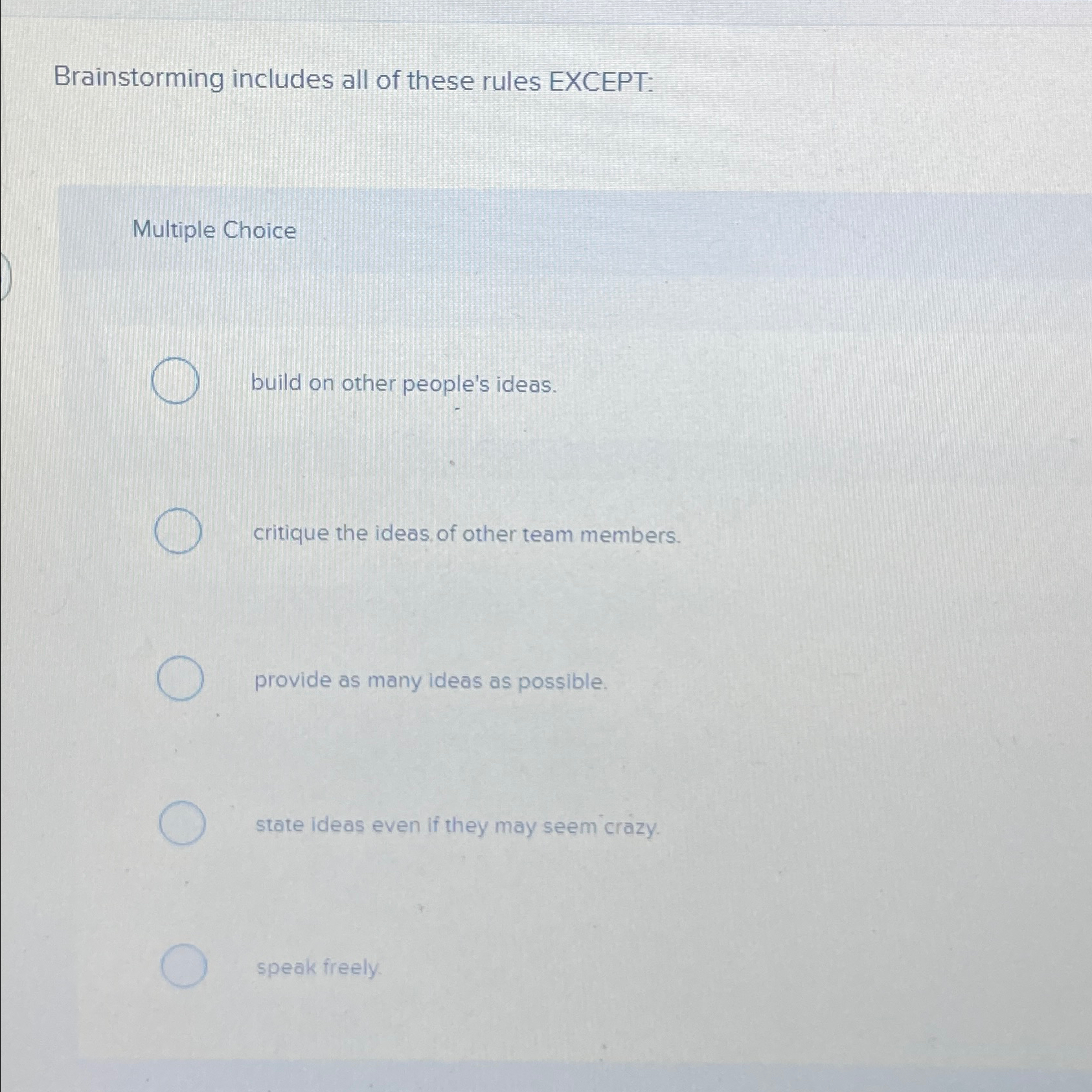 Solved Brainstorming includes all of these rules | Chegg.com