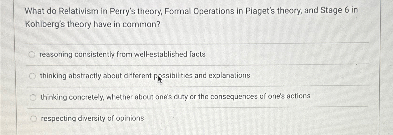 Solved What do Relativism in Perry's theory, Formal | Chegg.com