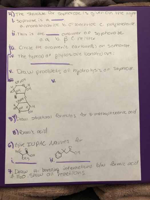 Solved 4. The structure for sophorose is given on the right | Chegg.com