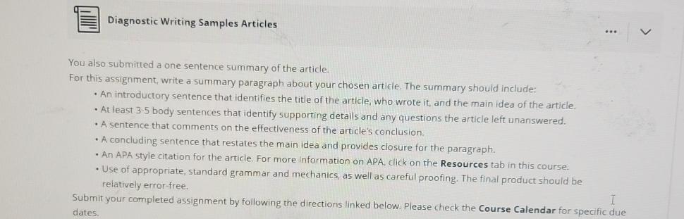 Solved Diagnostic Writing Samples ArticlesYou also submitted | Chegg.com