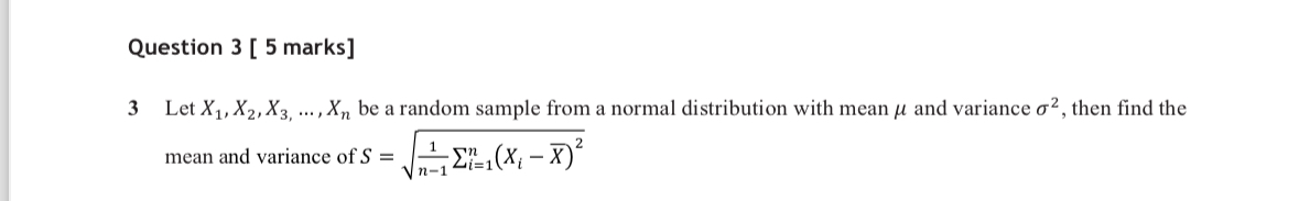 Solved Question 3 [ 5 ﻿marks]3 ﻿Let x1,x2,x3,dots,xn ﻿be a | Chegg.com