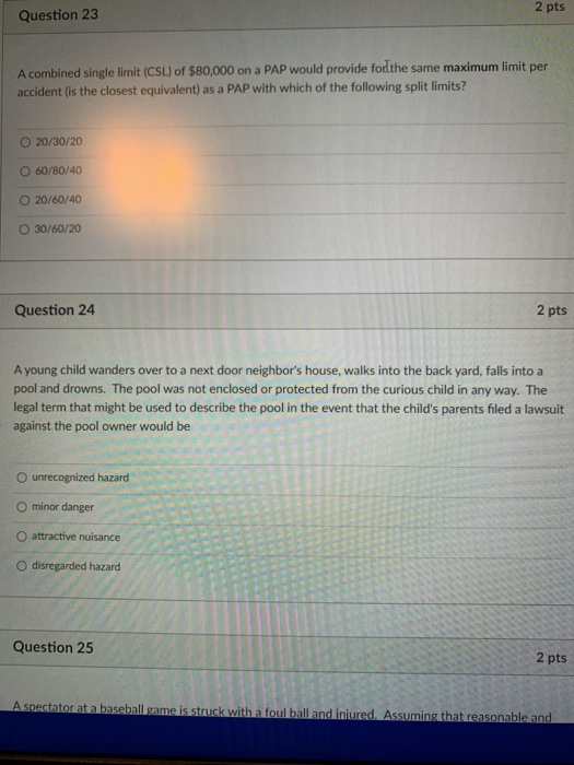 Solved 2 pts Question 23 A combined single limit (CSL) of | Chegg.com