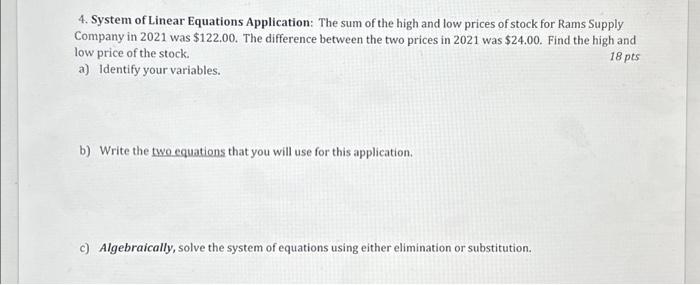 Solved 4. System of Linear Equations Application: The sum of | Chegg.com