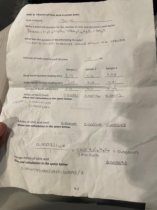 PART B. Titration of Citric Acid In Lemon Sodas. Soda | Chegg.com