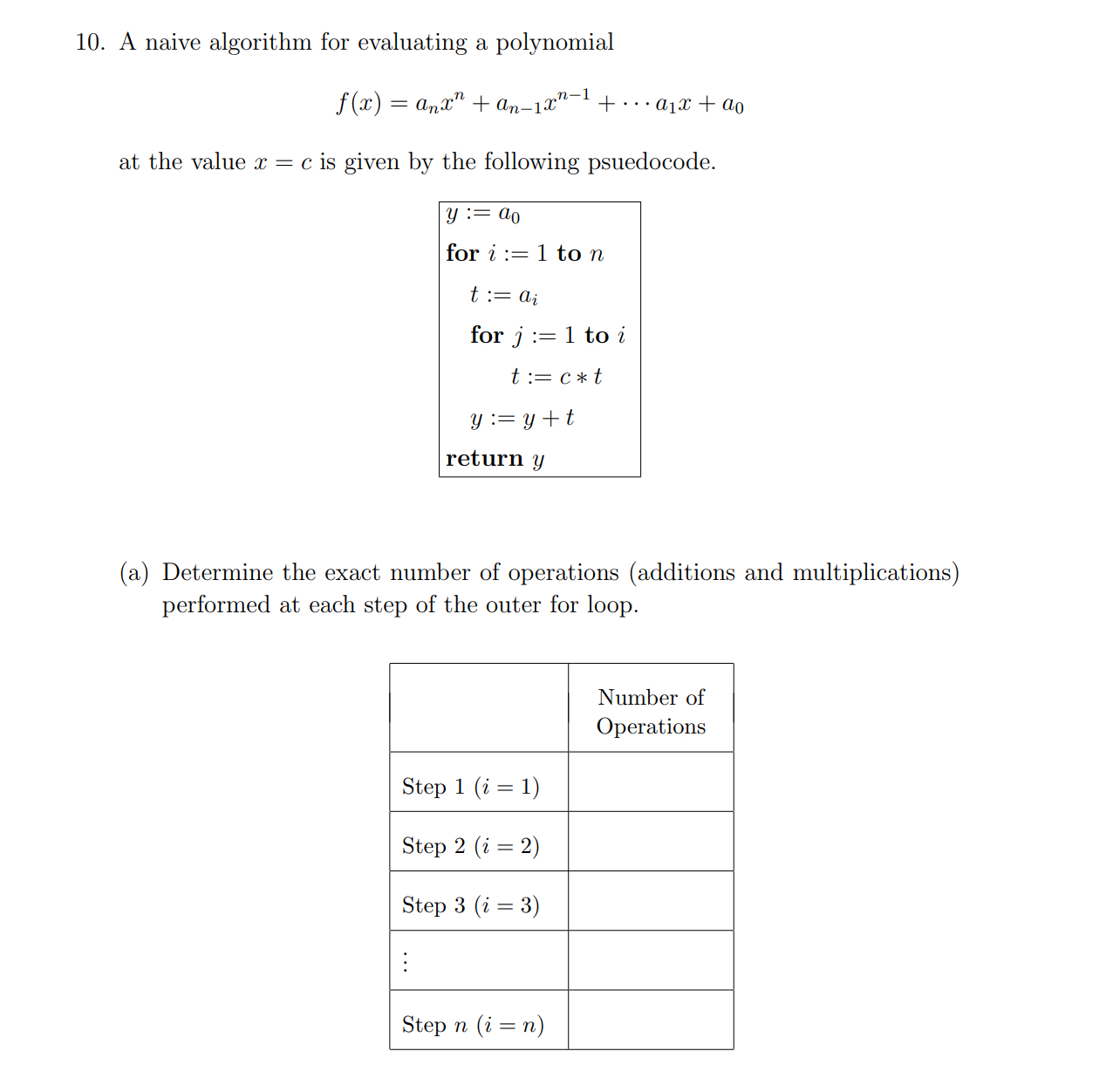 Solved A naive algorithm for evaluating a | Chegg.com