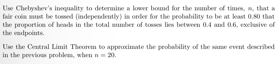 Use Chebyshev's inequality to determine a lower bound | Chegg.com