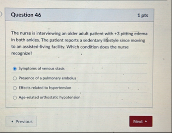 Solved Question 461 ﻿ptsThe nurse is interviewing an older | Chegg.com