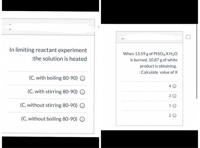 Solved In limiting reactant experiment the solution is | Chegg.com
