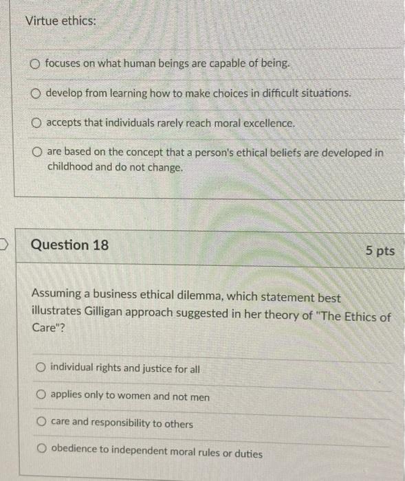 Virtue ethics: focuses on what human beings are | Chegg.com