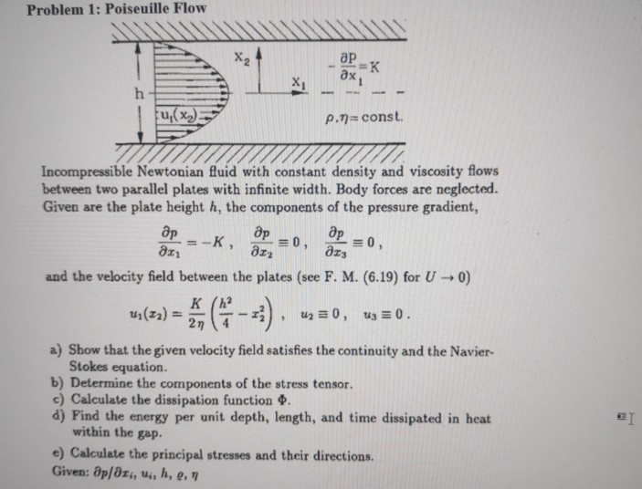 Solved Problem 1: Poiseuille Flow ap =K 8x1 X h fu,(x) | Chegg.com