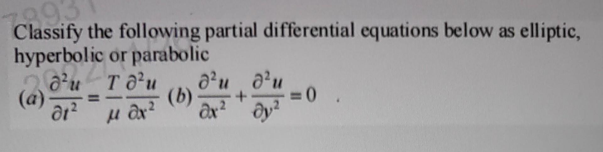 Solved Classify the following partial differential equations | Chegg.com